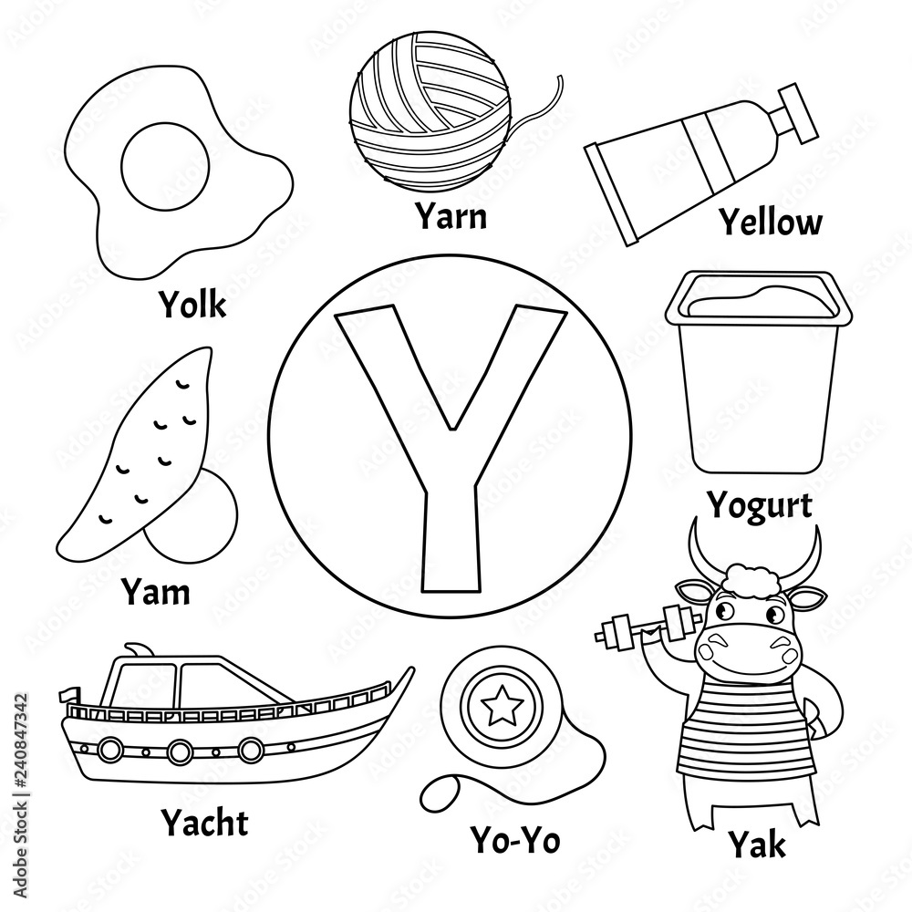Vector cute kids animal alphabet. Letter Y. Set of cute cartoon ...