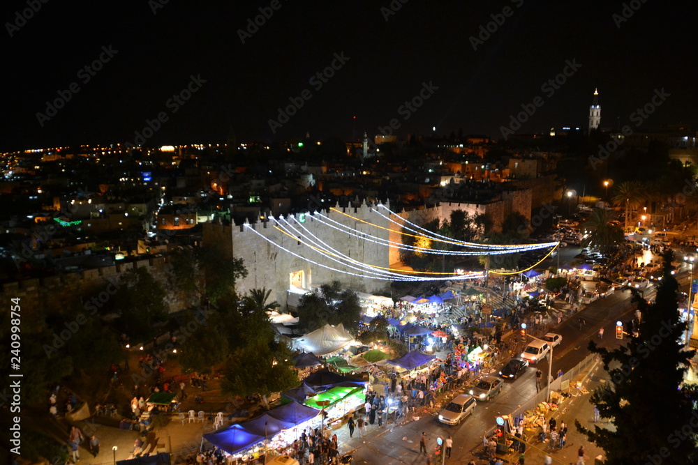 Damascus Gate entrance at Old City Jerusalem Palestine Israel at night ...
