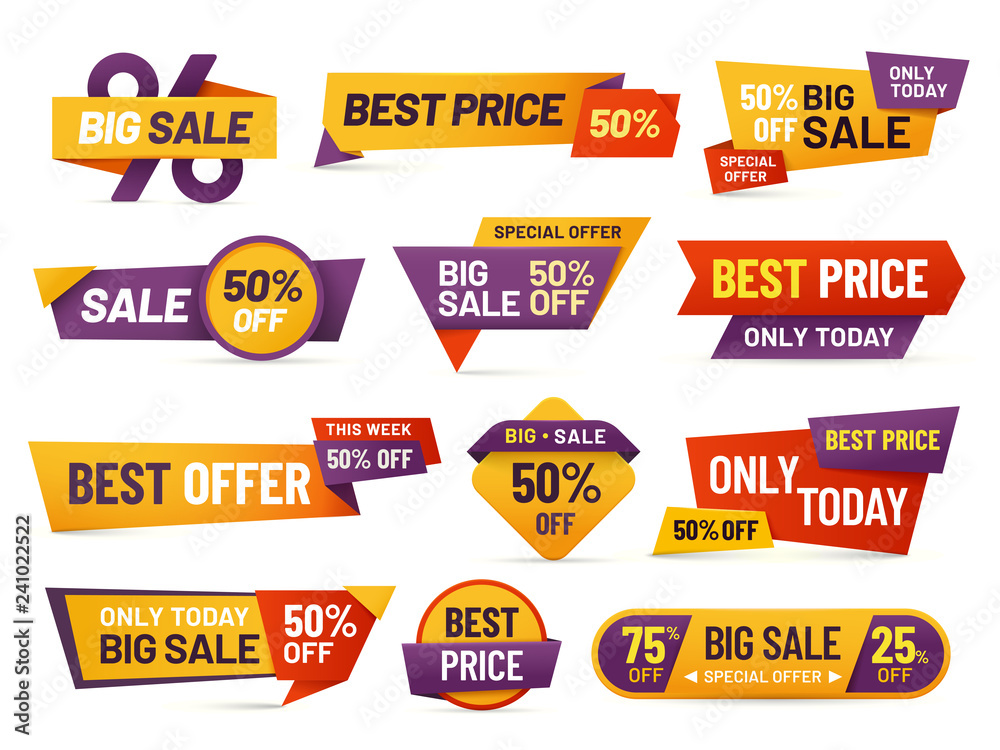 Retail sale tags. Cheap price flyer, best offer price and big sale ...