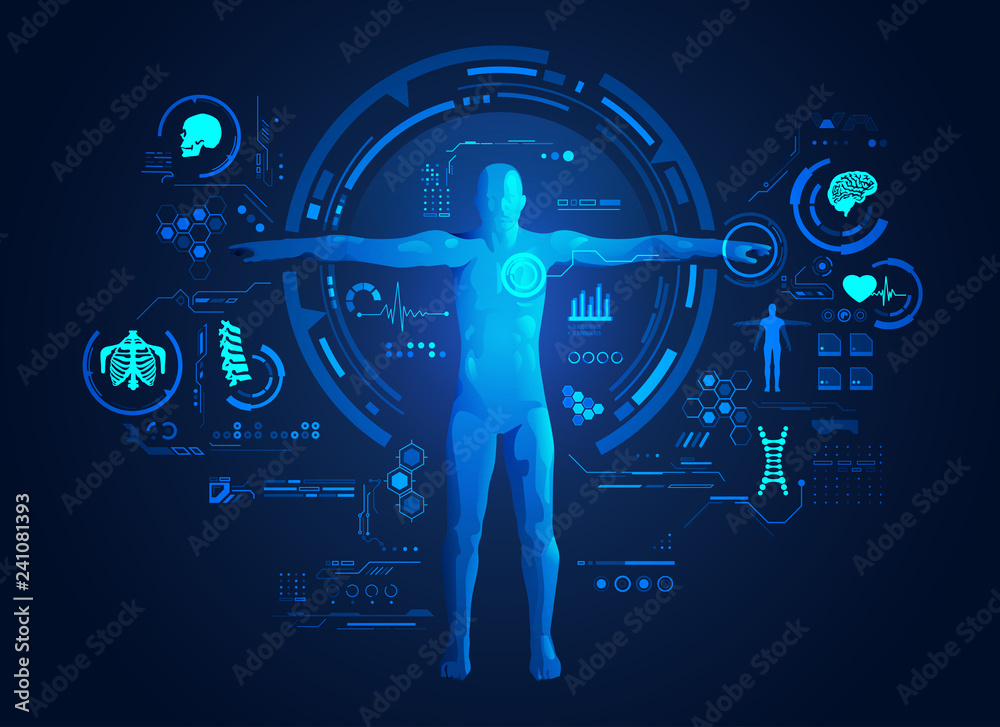 concept of medical or health care technology, shape of human with ...
