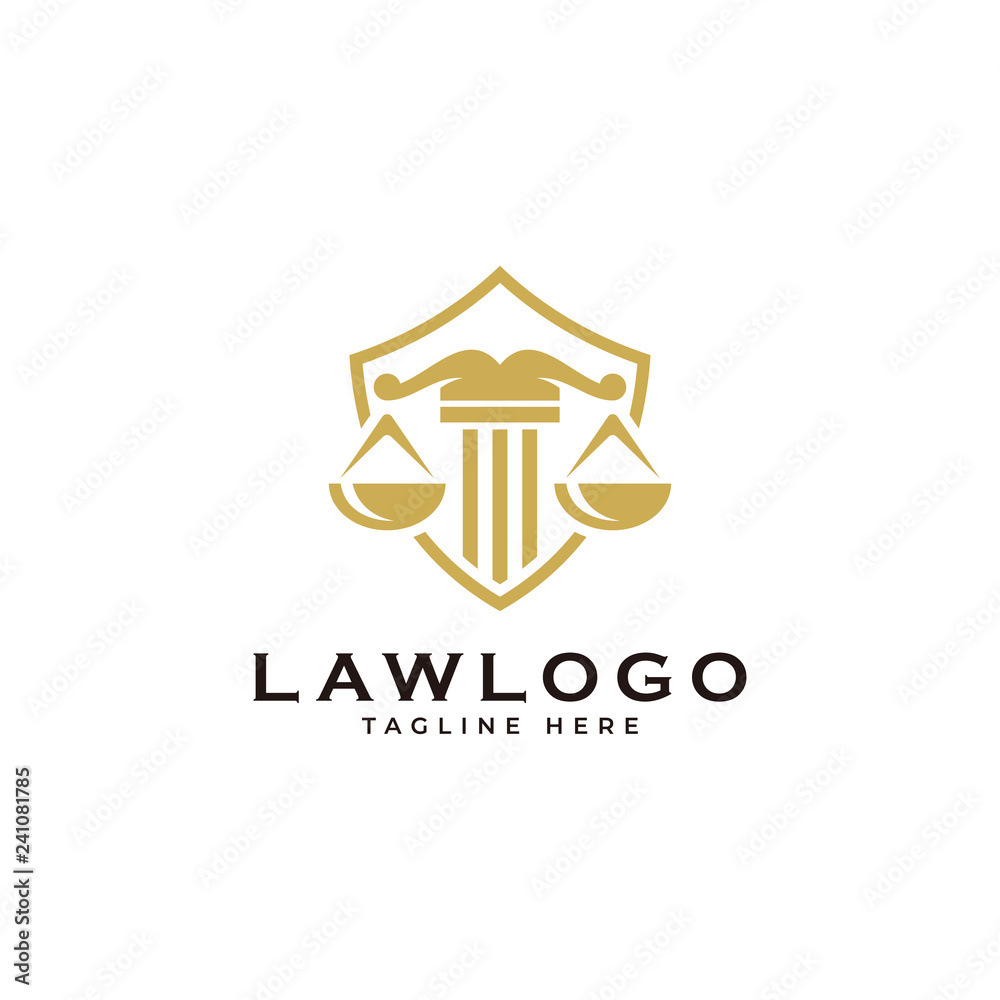 Law symbol logo, scale justice and shield vector icon Stock Vector ...