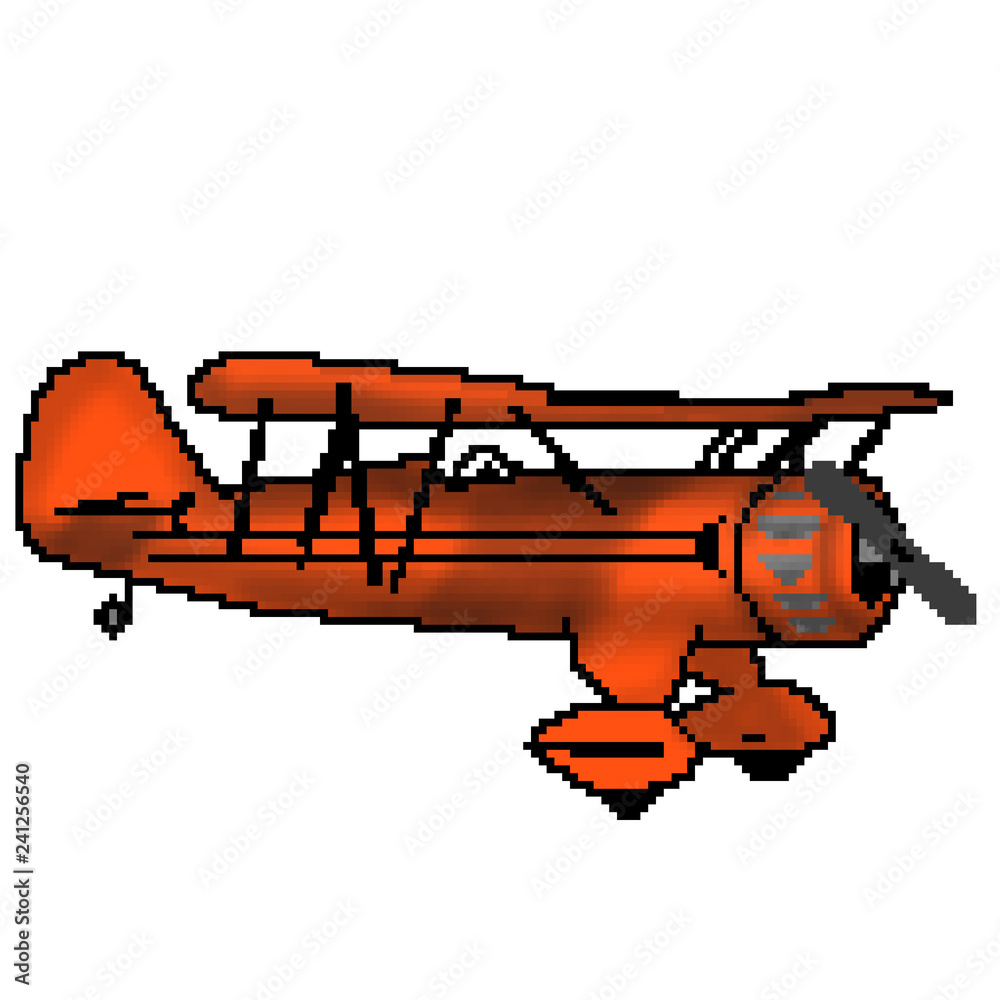 Pixel 8 bit drawn orange antique plane Stock Illustration | Adobe Stock