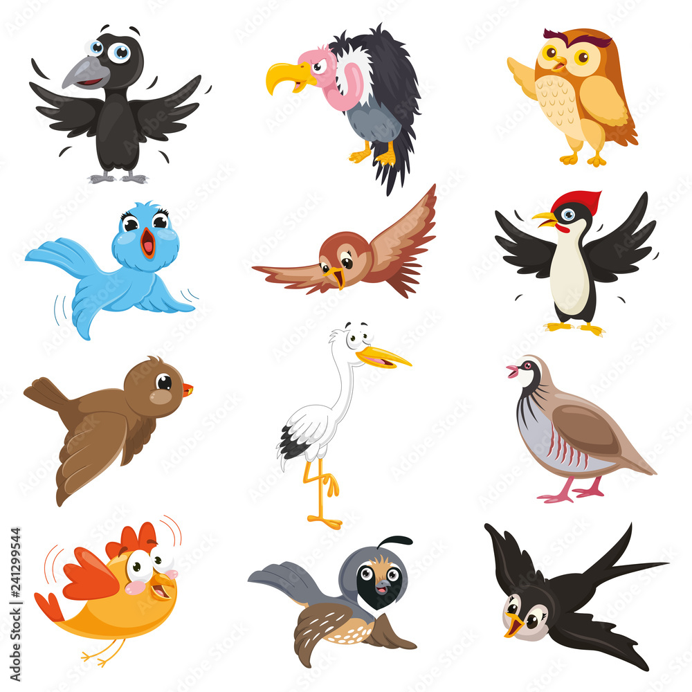 Vector Illustration Of Cartoon Birds Stock Vector | Adobe Stock