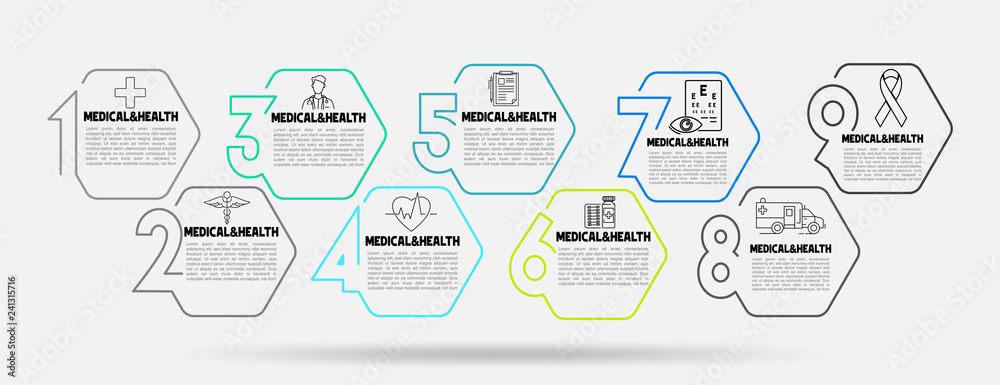 Medical and Healthcare Business Infographic template. Thin line hexagon ...