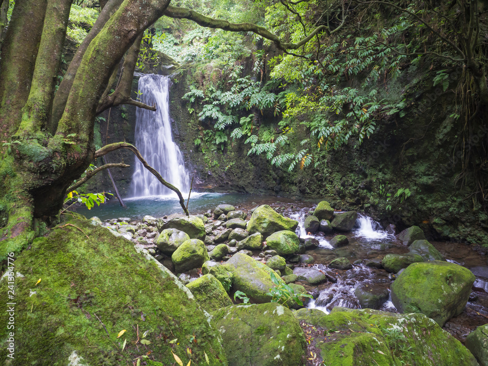 Waterfall Salto de Prego in the rainforest jungle at the end of the ...