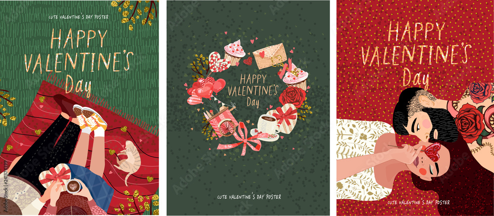 cute posters, valentines day greetings, heart shape frame, vector ...