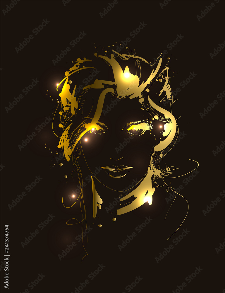 Vector illustration of golden woman face. Fashion girls face. Woman ...