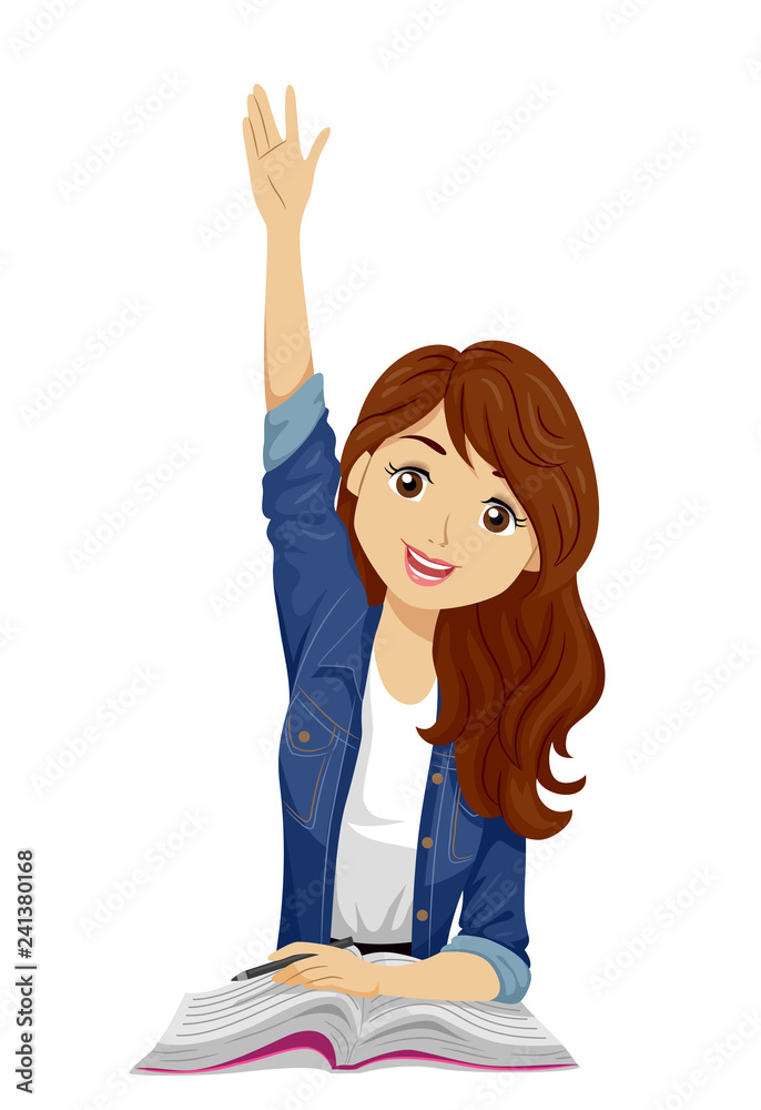 Teen Girl Raise Hand Illustration Stock Vector | Adobe Stock