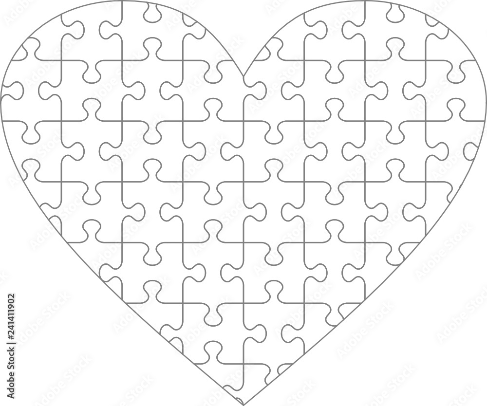 Heart shaped jigsaw puzzle blank template with classic style ...