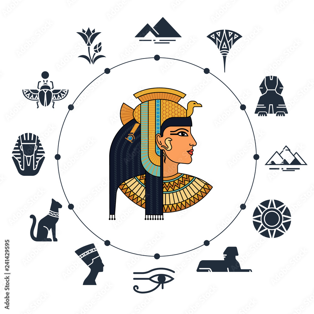 History landmarks of Egypt. Cultural objects and symbols of Egyptians ...