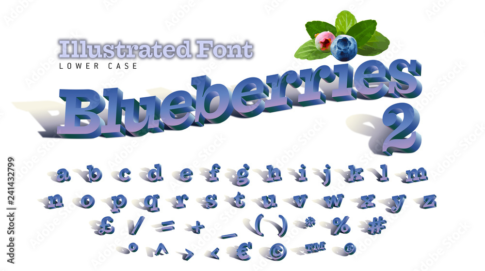 Blueberries Font 2: Bold Serif LOWER CASE: Illustrated Blueberry 44 ...