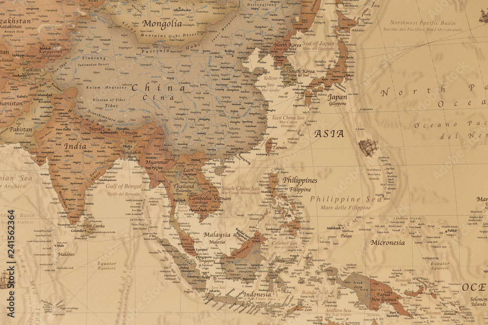 Ancient geographic map of Asia with names of the countries Stock Photo ...