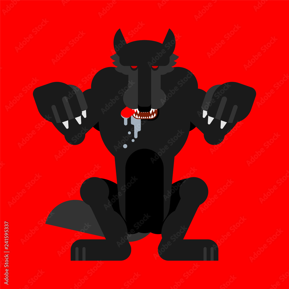 Angry Wolf attack isolated. Werewolf Predator beast Standing on hind ...