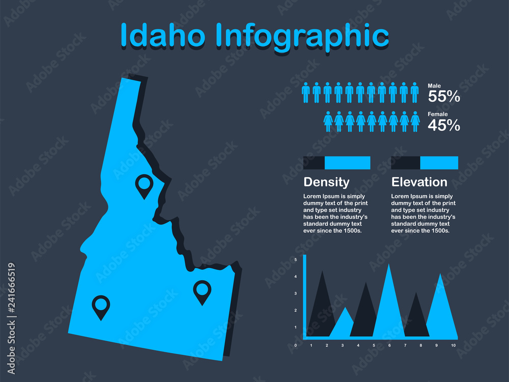 เวกเตอร์ Stock Idaho State (USA) Map with Set of Infographic Elements ...
