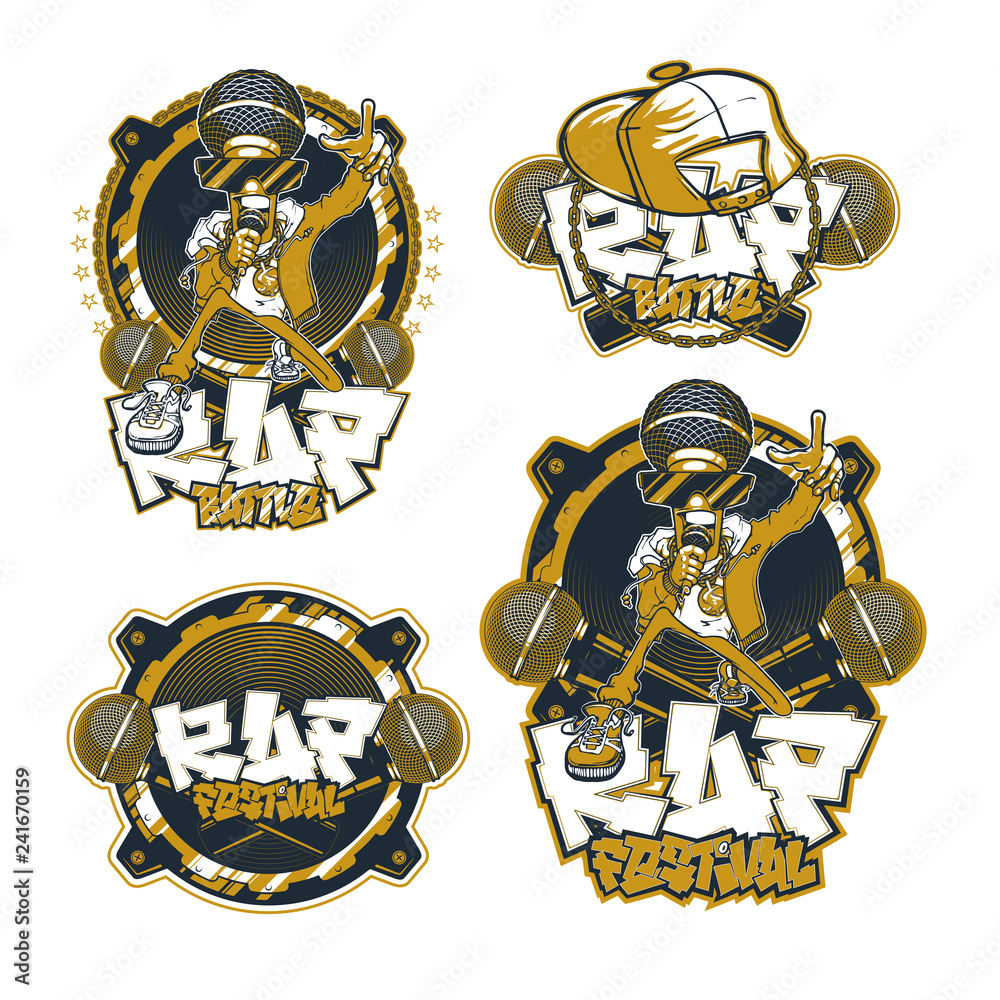 Collection of emblems rap battle and festival. Set of vector logos ...