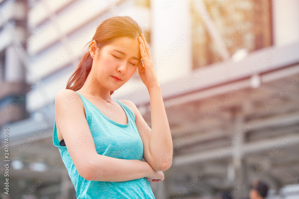 Girl teen headache from sun stroke sunny hot day heat migraine pain ...