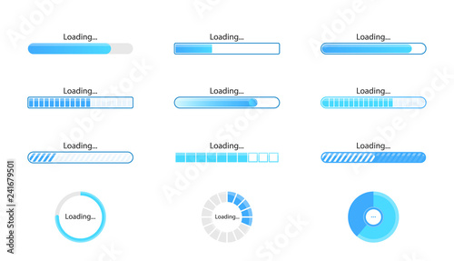 Loading icon set isolated on white background. Progress bar collection ...