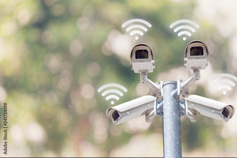 Cctv on poles. Fire protection technology, dual cameras, looking at ...