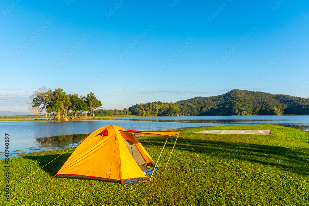 Camping tent on the mountain at Mae Puem National Park in Phayao ...