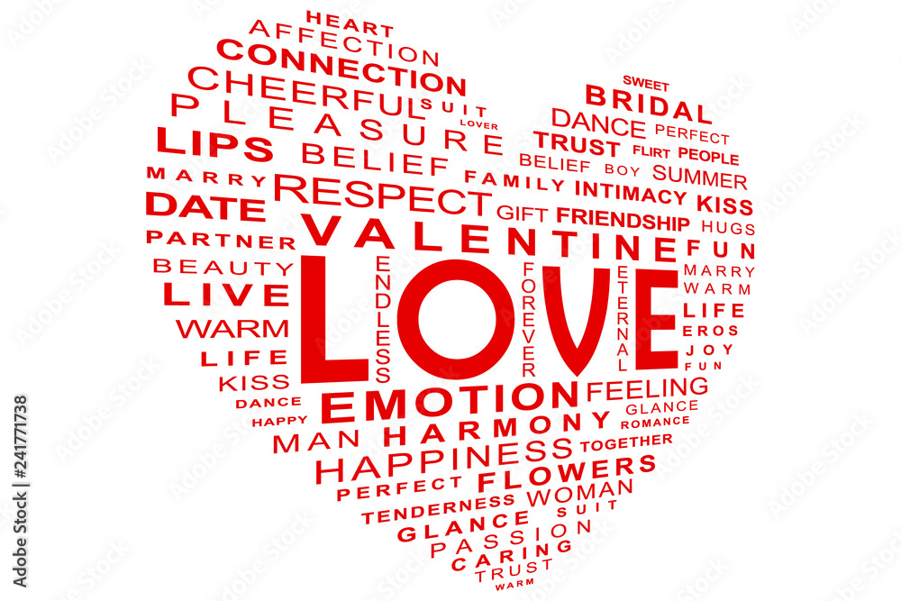 Word/tag cloud, word collage vector illustration about love, and ...