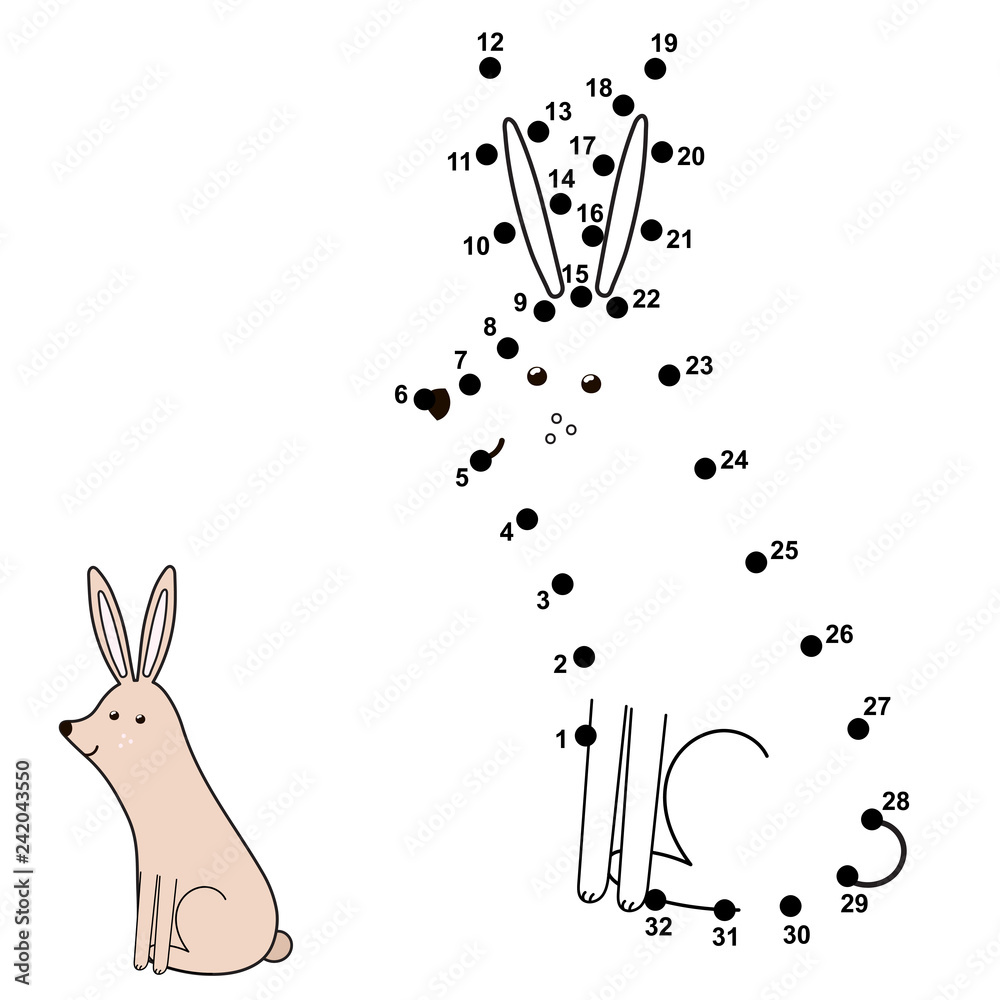 Connect the dots and draw a cute rabbit. Numbers game for children ...