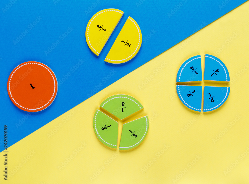 colorful math fractions on the bright backgrounds. interesting math for ...