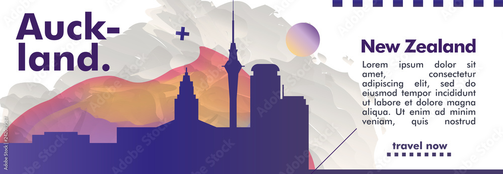 New Zealand Auckland skyline city gradient vector poster Stock Vector ...