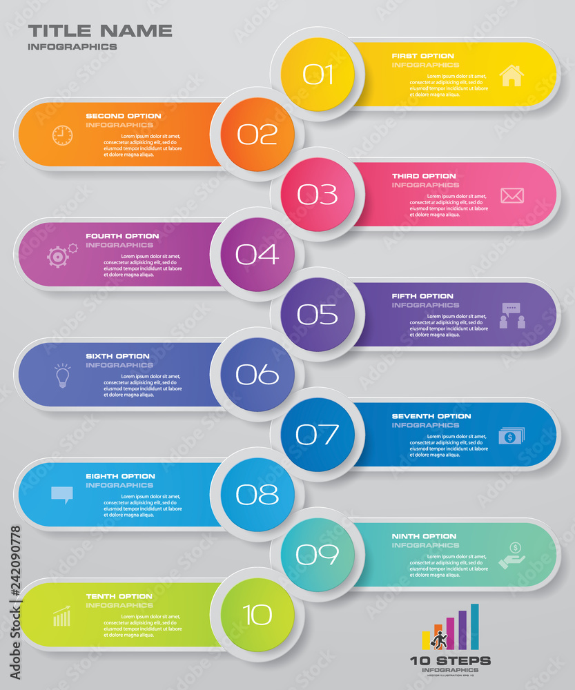 10 steps timeline infographic element. 10 steps infographic, vector ...