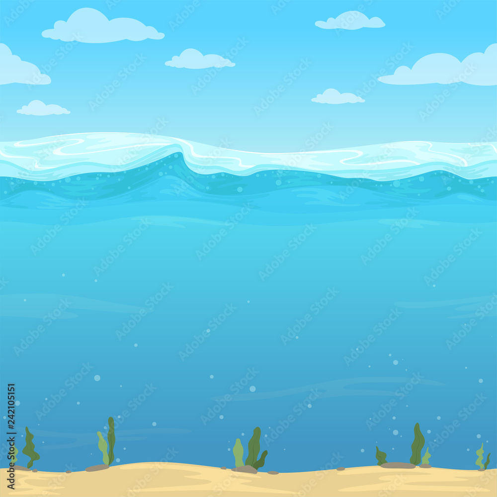 Water waves background. Seamless liquid pattern sea ocean river cartoon ...
