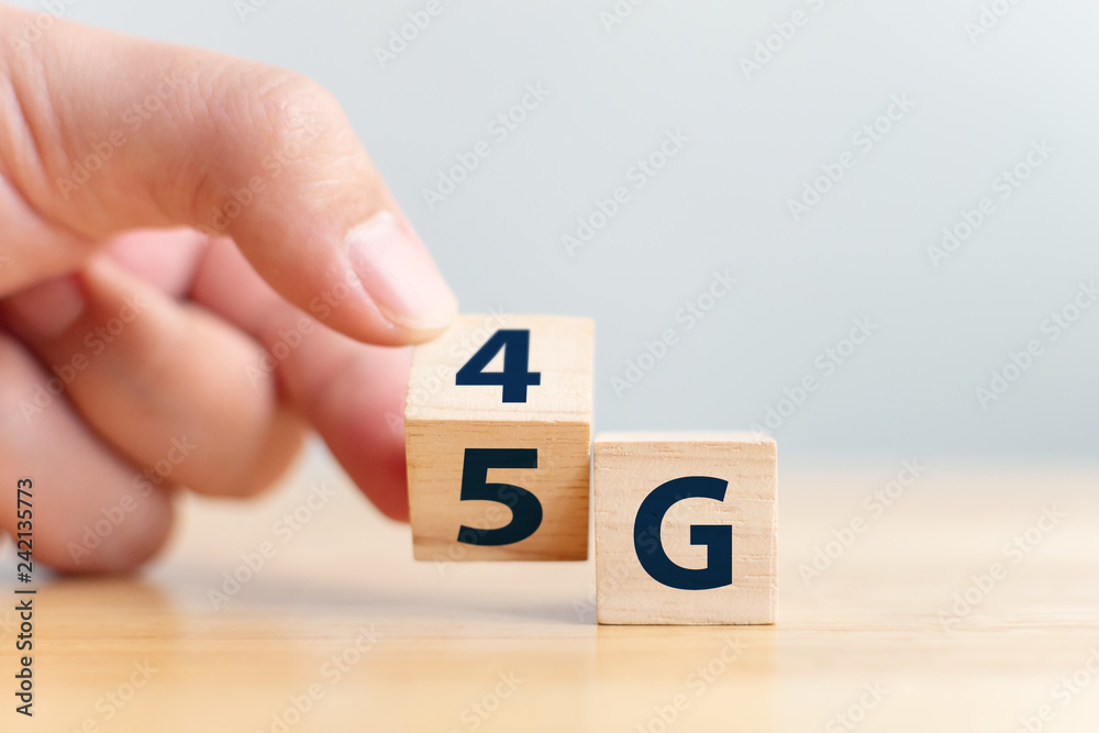 5G (5th Generation) network connecting technology future global. Hand ...