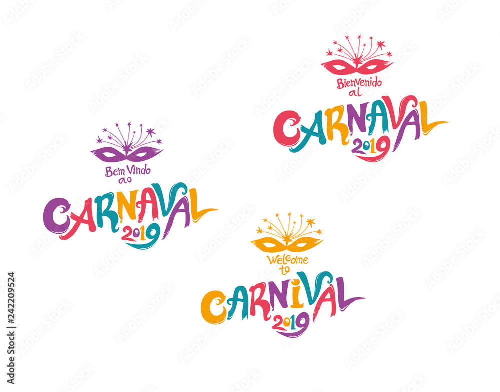 Vector de Stock Welcome to Carnival 2019. A set of three bright ...