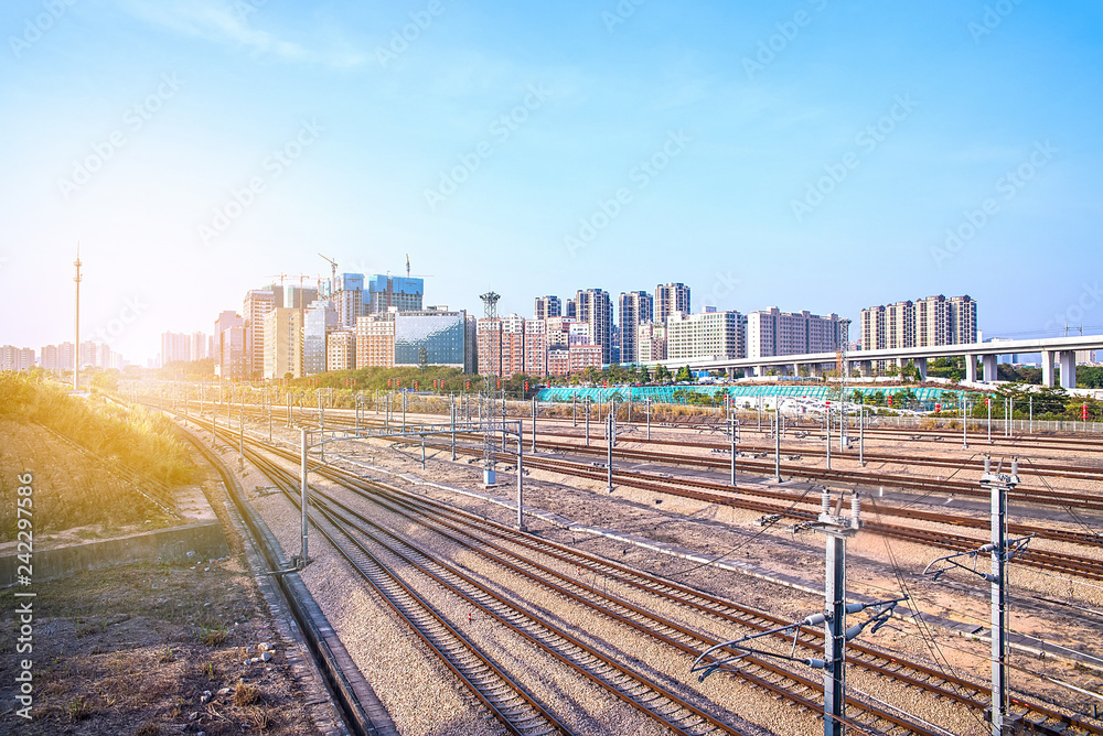Shenzhen North Railway Station high-speed train and railroad tracks ...