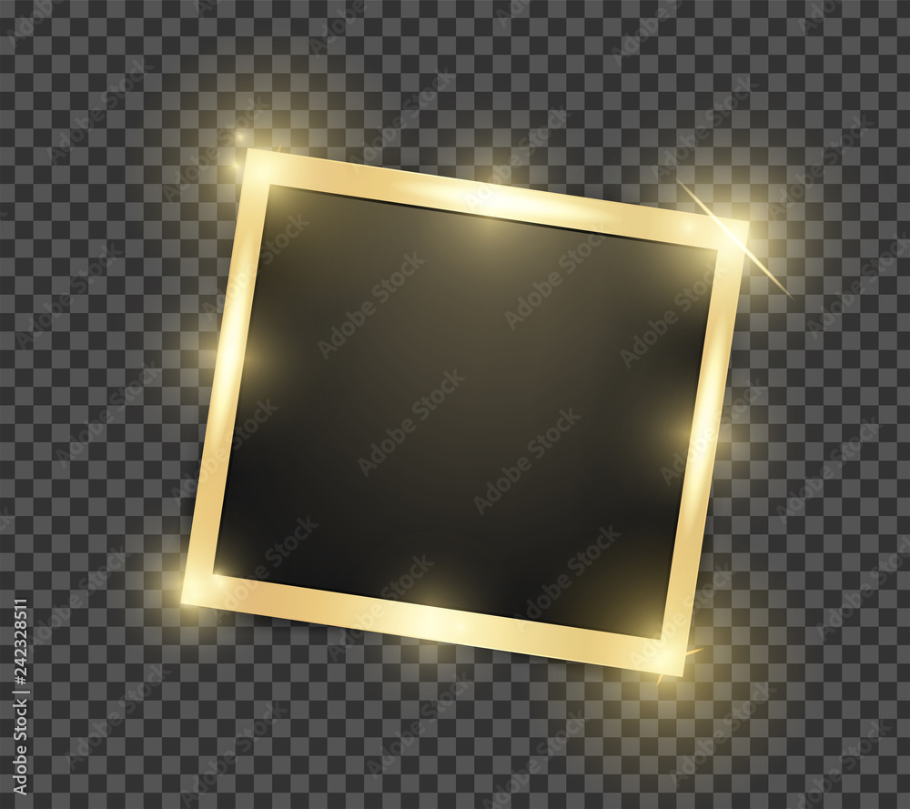 Square realistic golden shining frame template with shadows isolated on ...