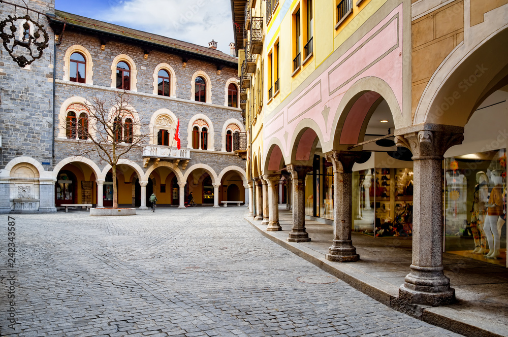 Interior courtyard of the Neo-Romanesque Palazzo Civico, the town hall ...
