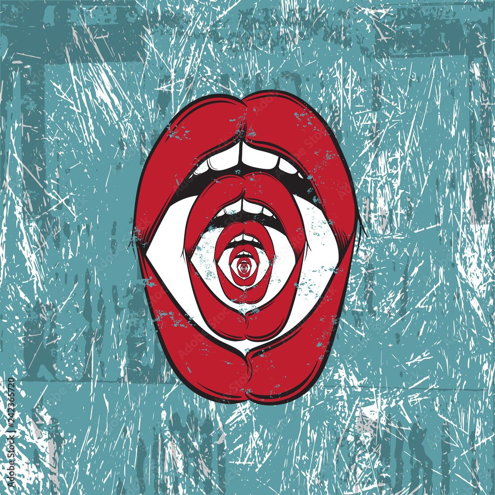 Vector illustration of weird open screaming mouth made in hand drawn ...