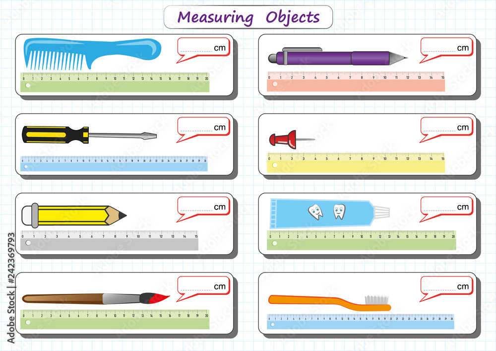 Measuring Length of the Objects with Ruler, worksheet for children ...