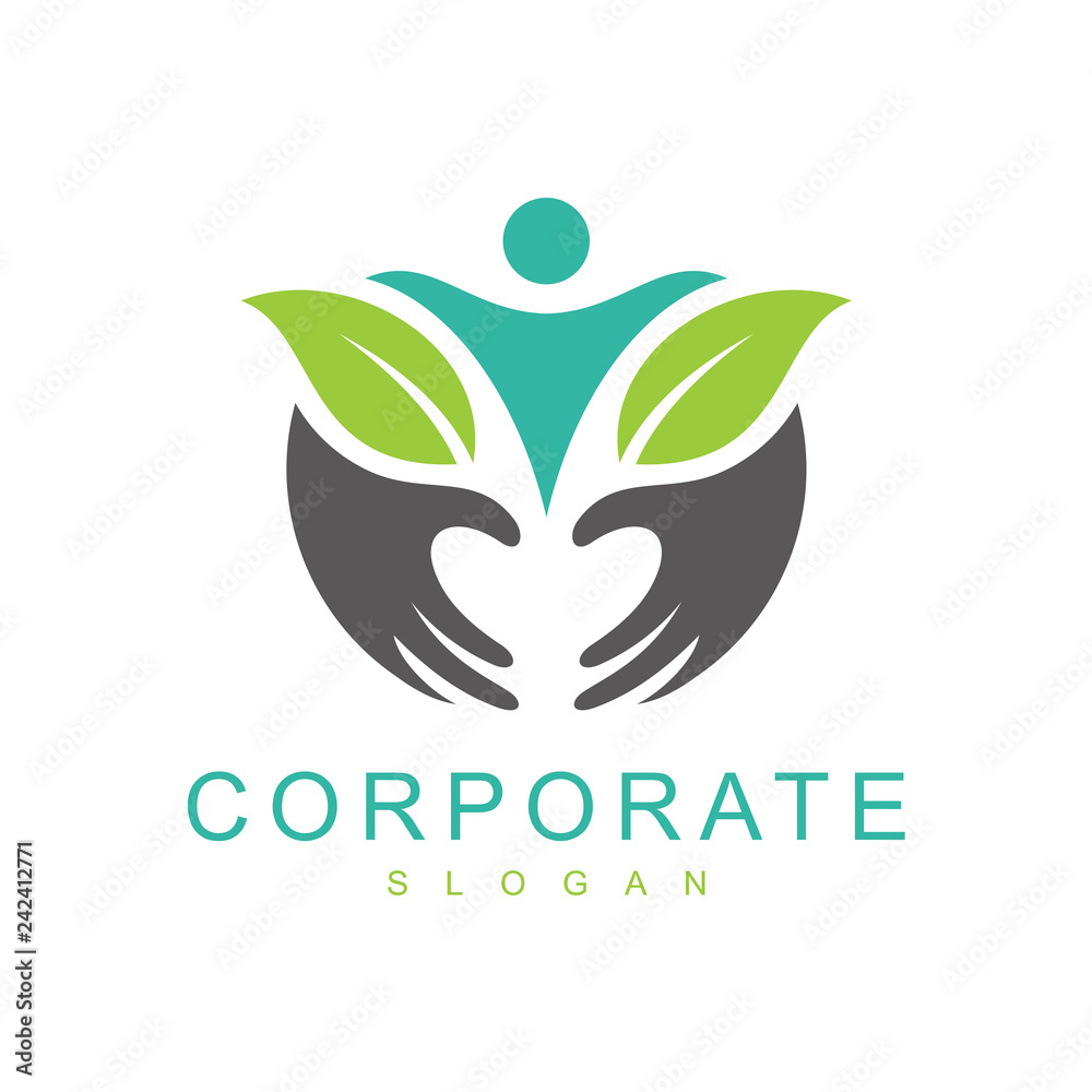 healthy people logo, health care logo, people with hand and leaf logo ...