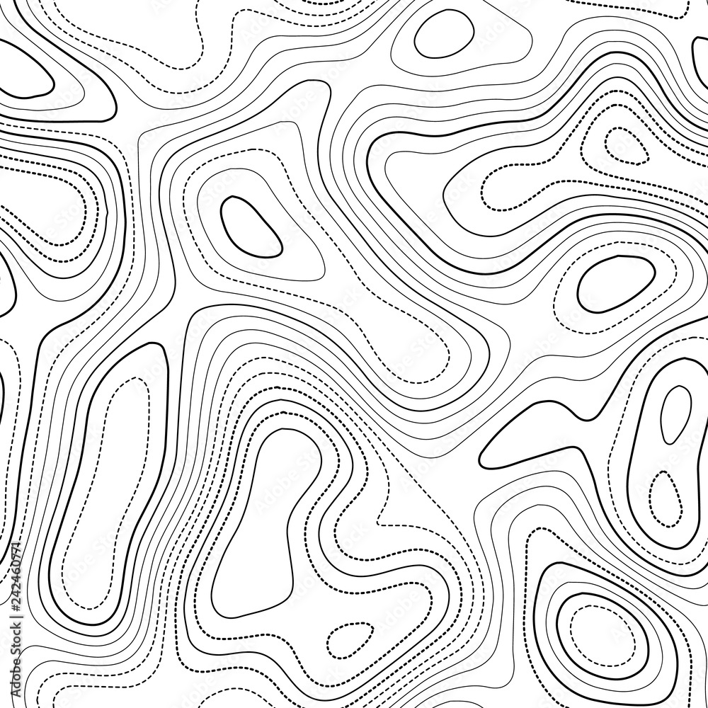 Topographic map. Actual topography map. Black and white seamless design ...