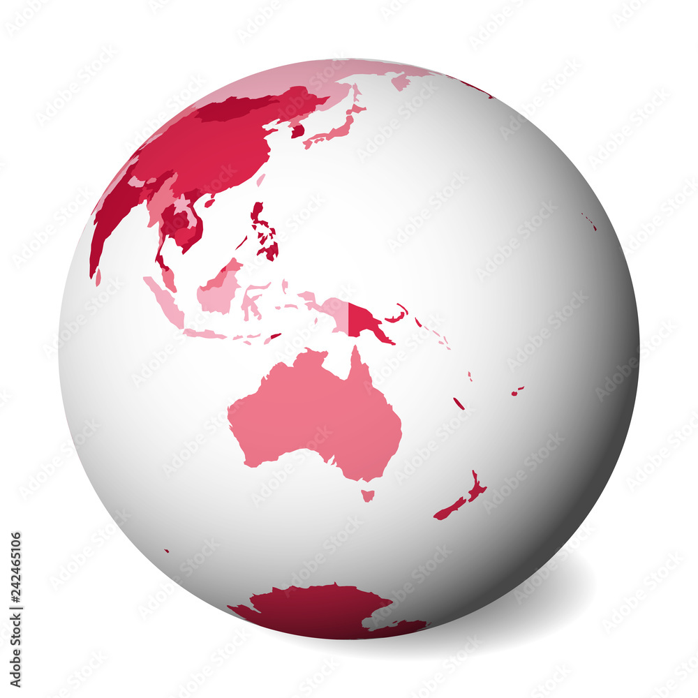 Blank political map of Australia. 3D Earth globe with pink map. Vector ...