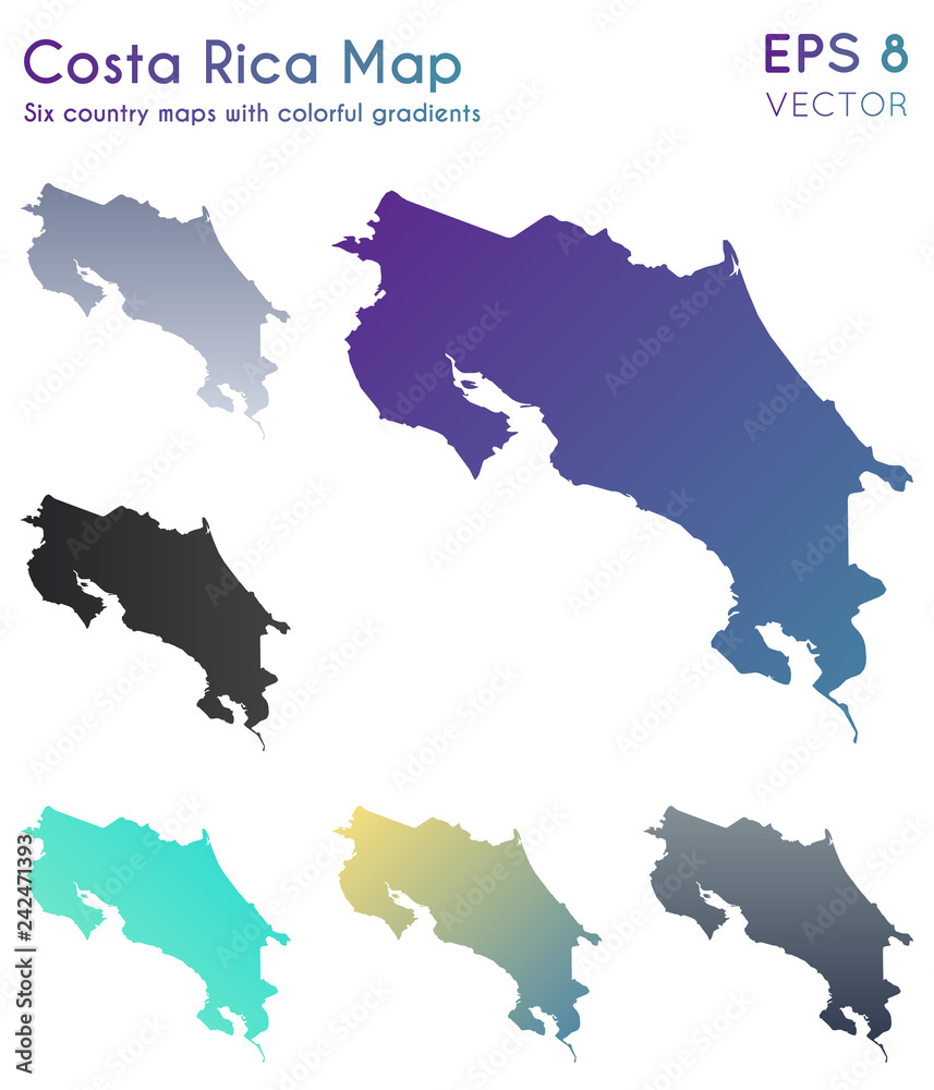 Map of Costa Rica with beautiful gradients. Admirable set of Costa Rica ...