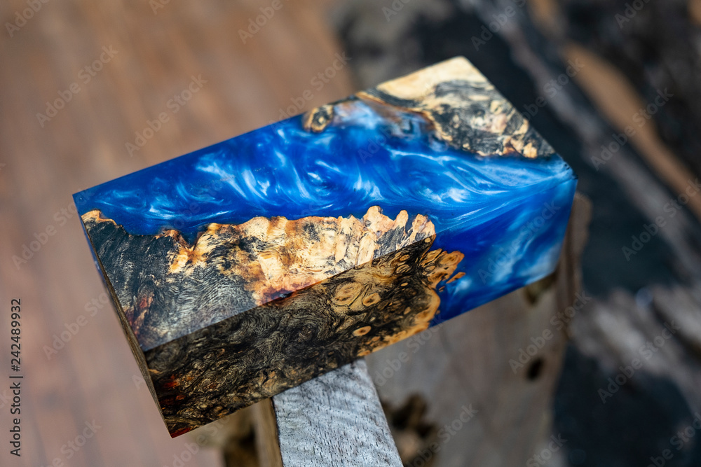 casting epoxy resin Stabilizing burl Afzelia wood blue color abstract ...