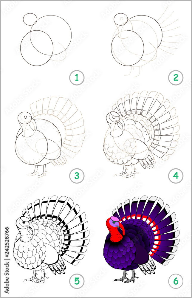 Educational page for kids shows how to learn step by step to draw a ...