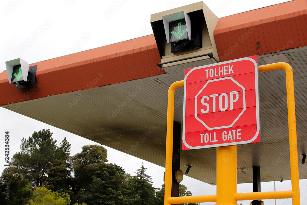 The Tsitsikamma toll gate stop sign on the garden route in South Africa ...