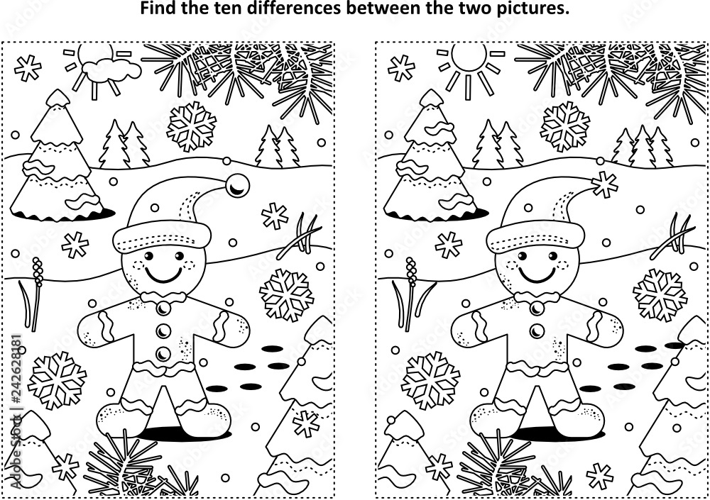 Winter holidays, Christmas or New Year themed find the ten differences ...