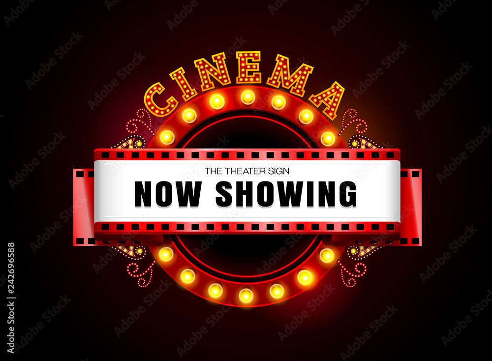 Theater sign theater glowing circle retro style cinema neon sign Stock ...