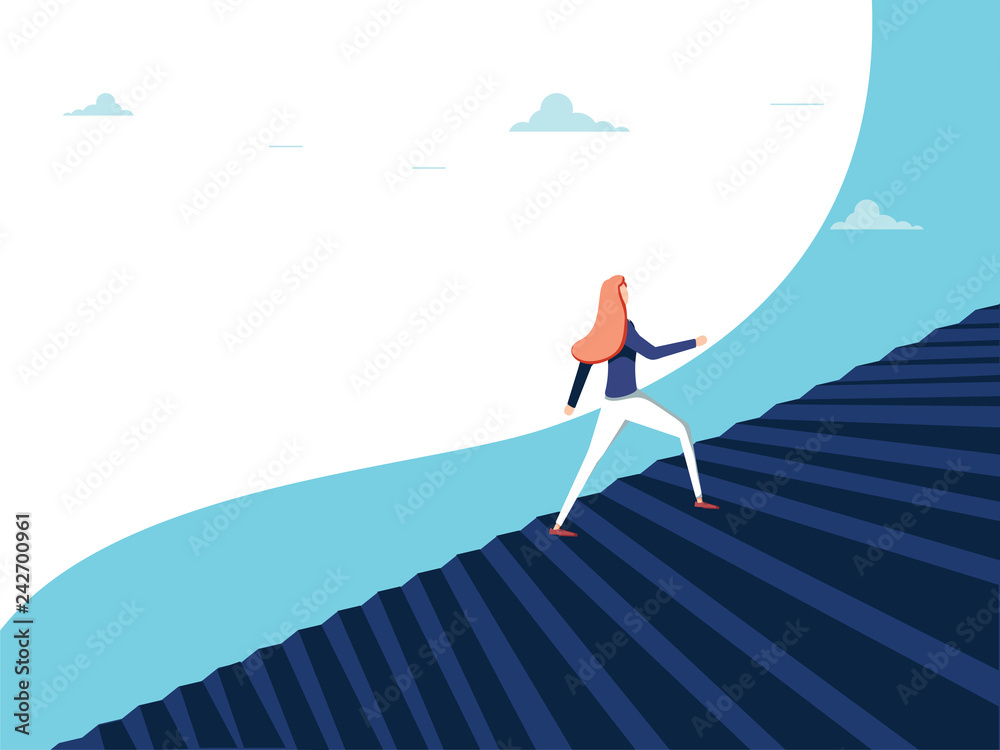 Buisnesswoman climbing career steps vector concept. Symbol of ambition ...