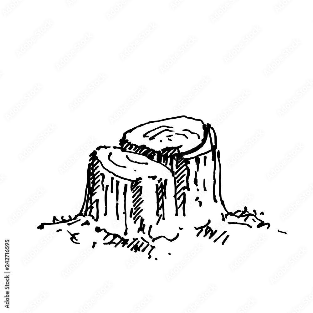 Hand drawn tree stump. Vector illustration. Stock Vector | Adobe Stock