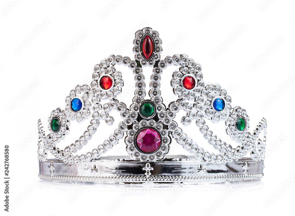 Silver crown with jewels isolated on white background Stock Photo ...