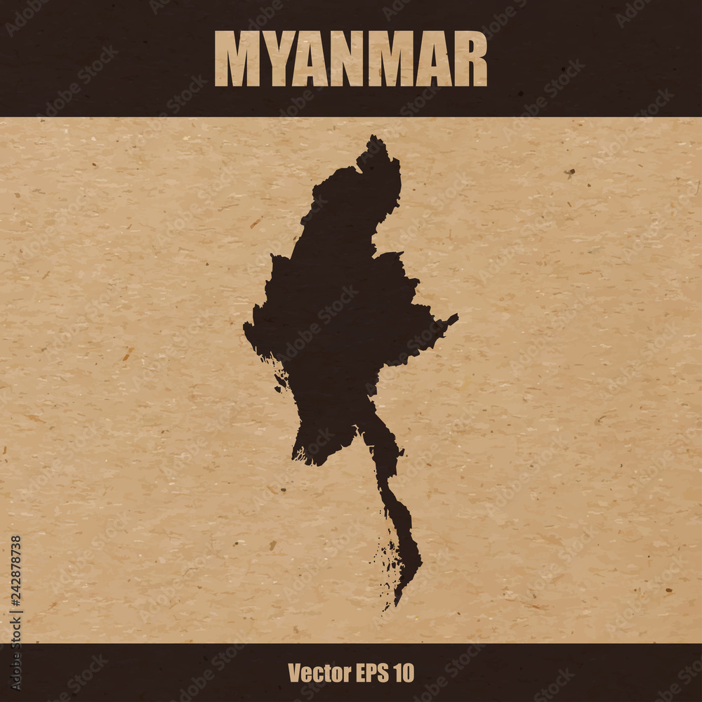 Detailed map of Myanmar, or Burma on craft paper Stock Vector | Adobe Stock