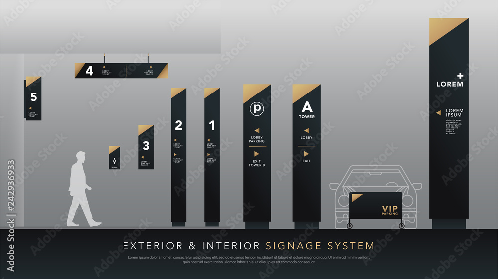 exterior and interior signage system. direction, pole, wall mount ...